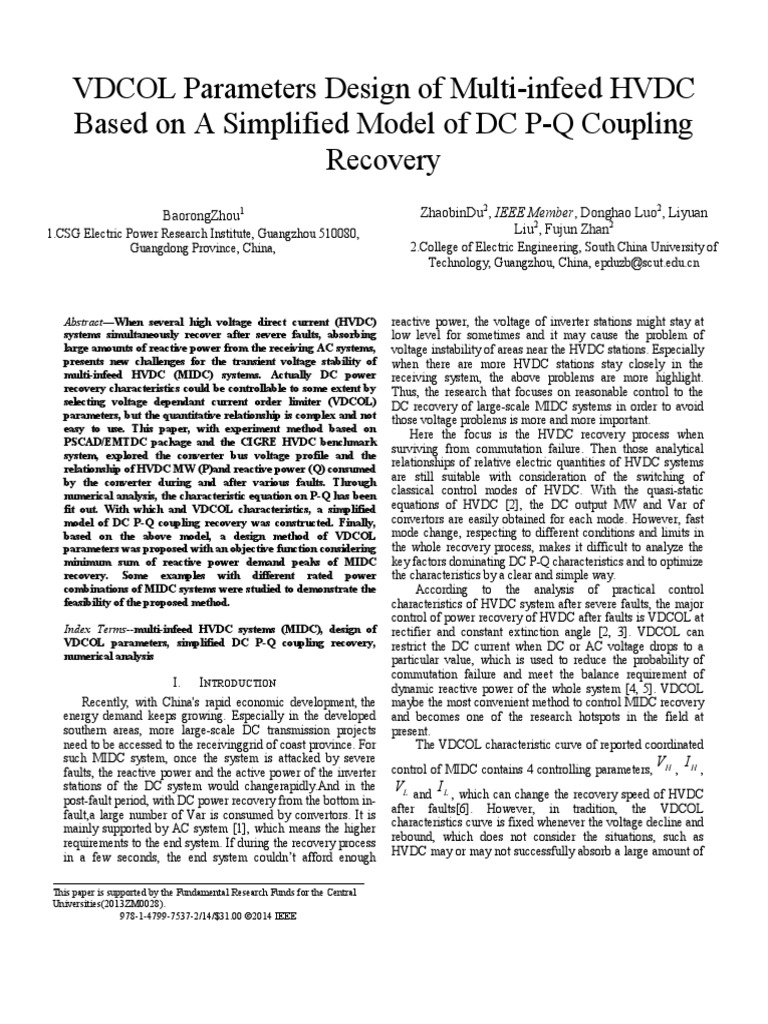 VDCOL Parameters Design of MUlti-Infeed HVDC | PDF | High Voltage ...