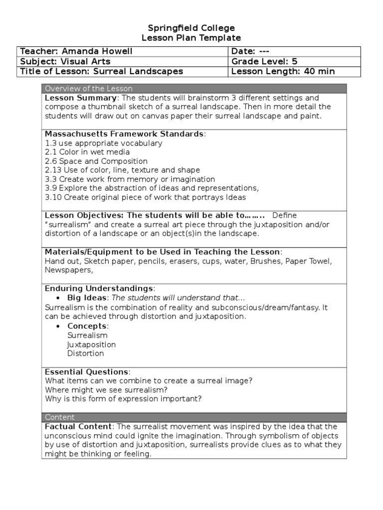 Surrealism Landscape LP | PDF | Surrealism | Lesson Plan