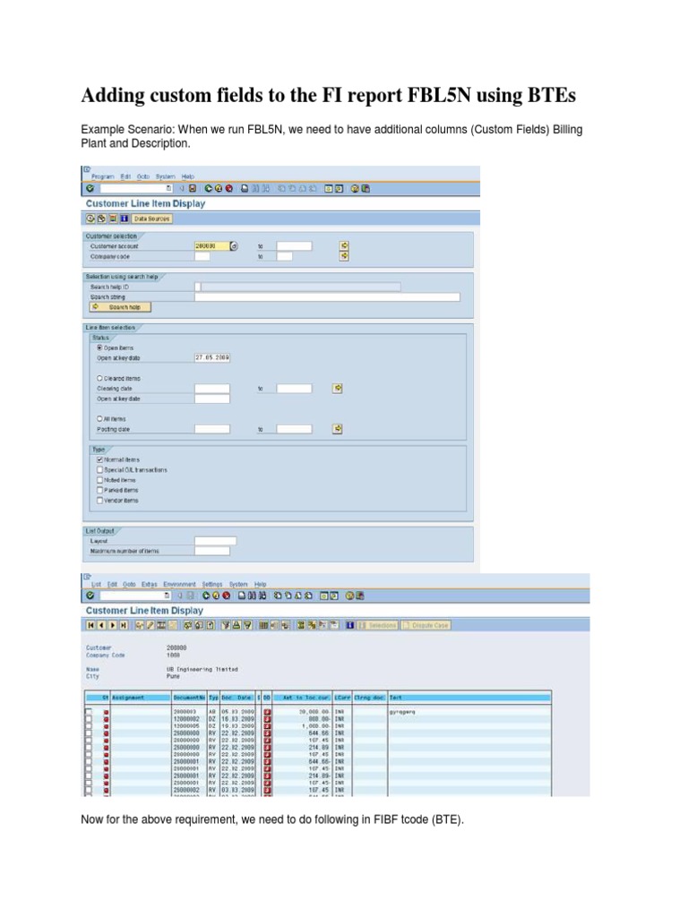 Adding Custom Fields To The FI Report FBL5N Using BTEs | PDF