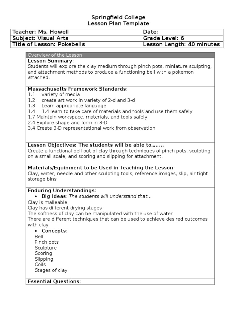 Pokebells LP | PDF | Pottery | Lesson Plan