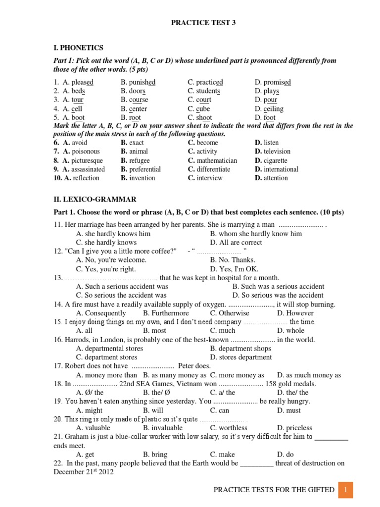 Practice Test 3 | PDF | Languages