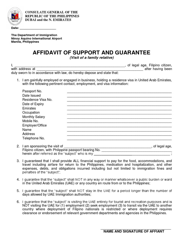 Affidavit of Support and Guarantee | PDF | United Arab Emirates ...