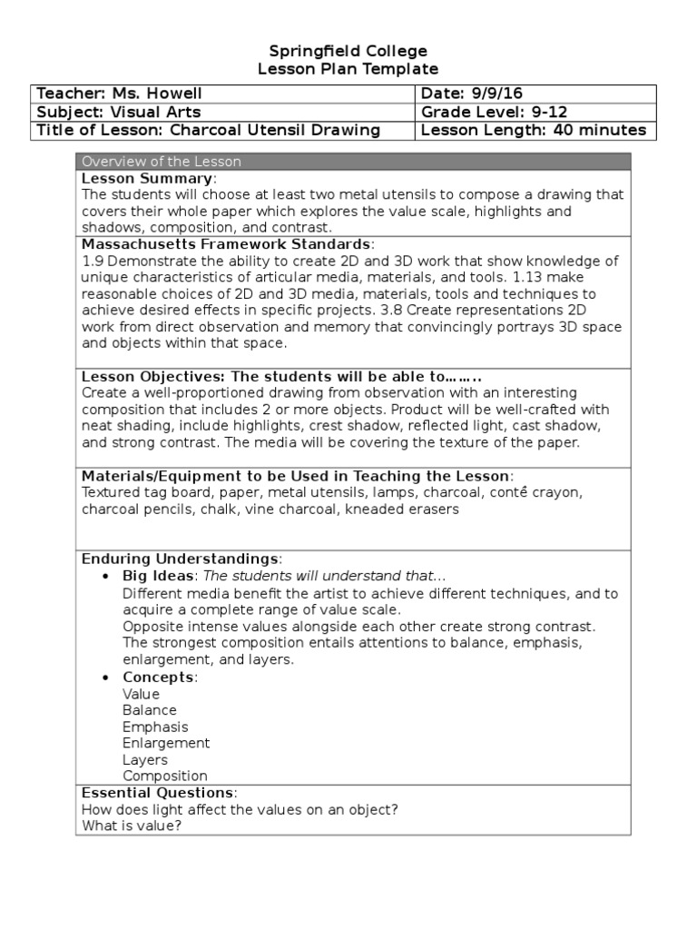 Charcoal Utensils Lesson Plan | PDF | Drawing | Lesson Plan