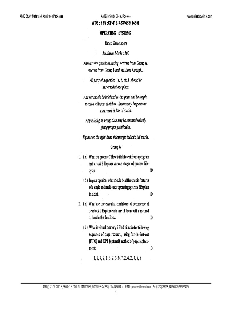 Amie Section B Computer Science Question Paper Operating System | PDF ...
