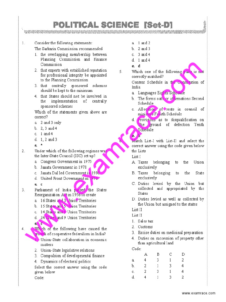 Political Science Objective Questions Part 2 | PDF | Government | Science