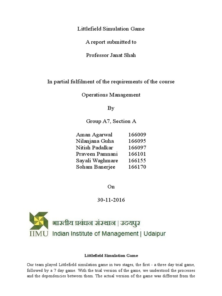 Littlefield Simulation Game Strategy Report | PDF | Demand | Inventory