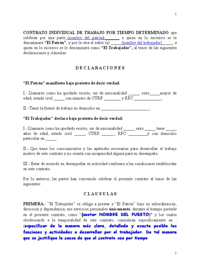 5 Contrato Por Tiempo Determinado Sujeto a Periodo de Prueba | Derecho laboral | Salario