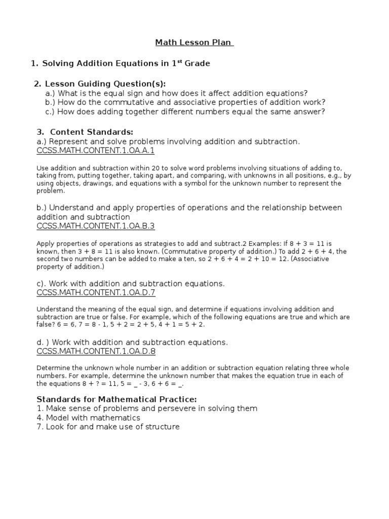 Math Lesson Plan | PDF | Subtraction | Teaching Mathematics
