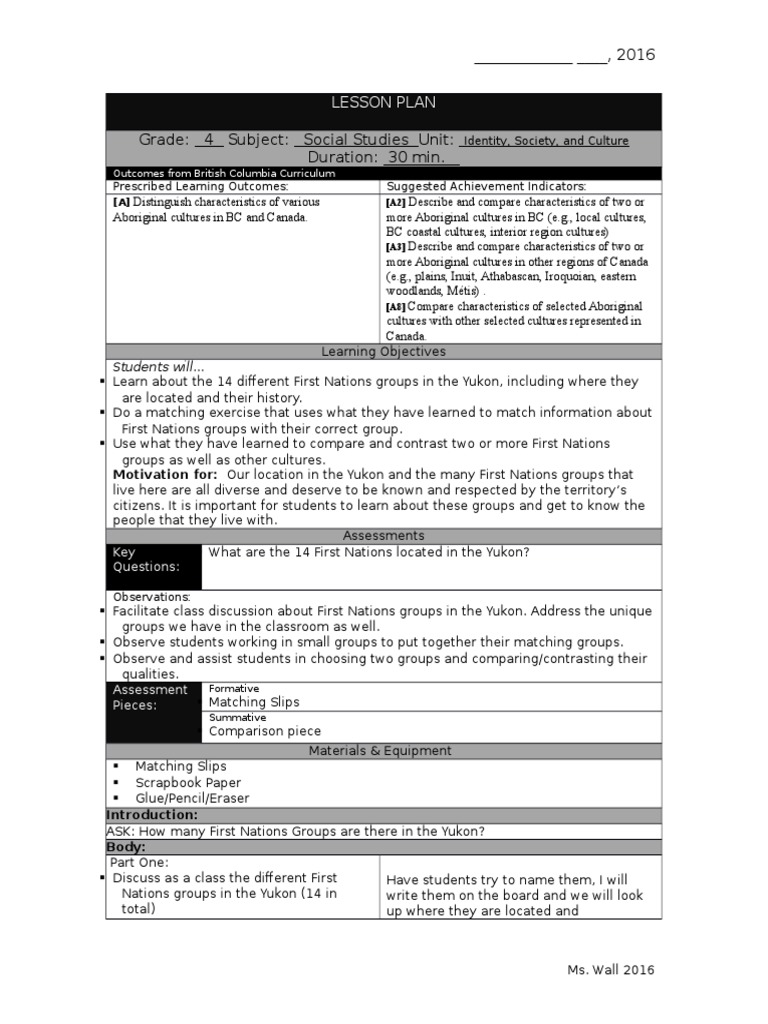 Lesson Plan: Identity, Society, and Culture | PDF | First Nations | Canada