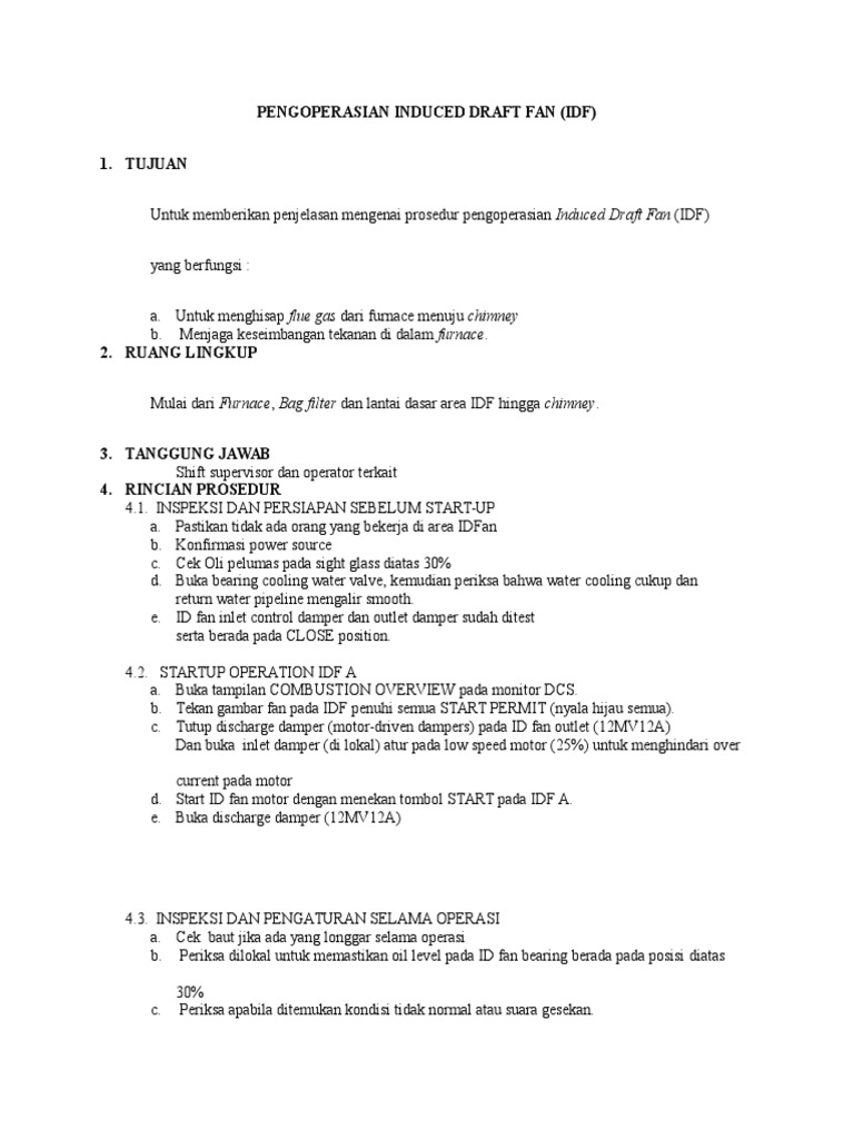 Pengoperasian Induced Draft Fan (Idf) | PDF