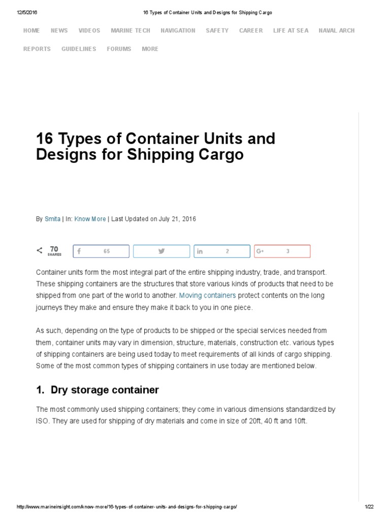 16 Types of Container Units and Designs For Shipping Cargo | PDF | Containerization | Ship Transport