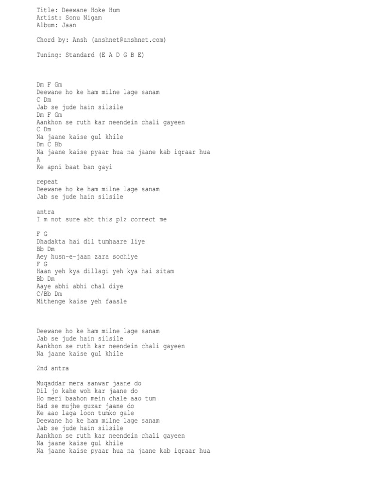 Deewane Hoke Hum Tabs | PDF | Poetry