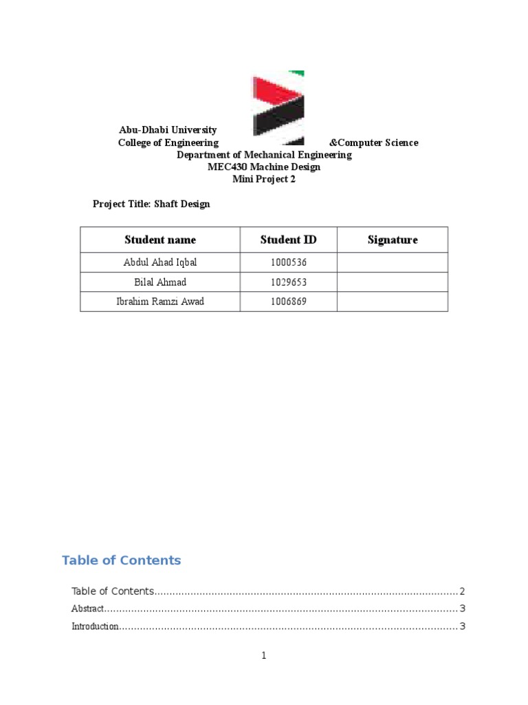 Shaft Design (Mini Project 2) Machine Design Project | PDF | Gear ...