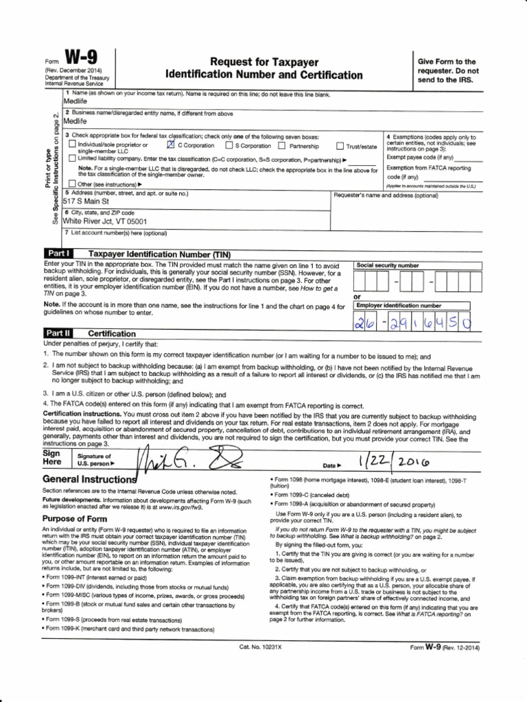W9-990 Tax Form 2016 MEDLIFE (2016-2017) PDF | PDF | Withholding Tax ...