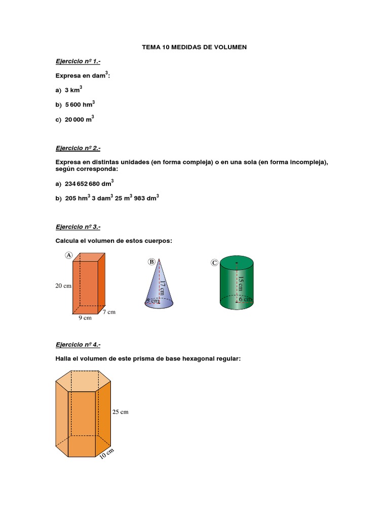 Ejercicios de Medidas de Volúmenes | PDF