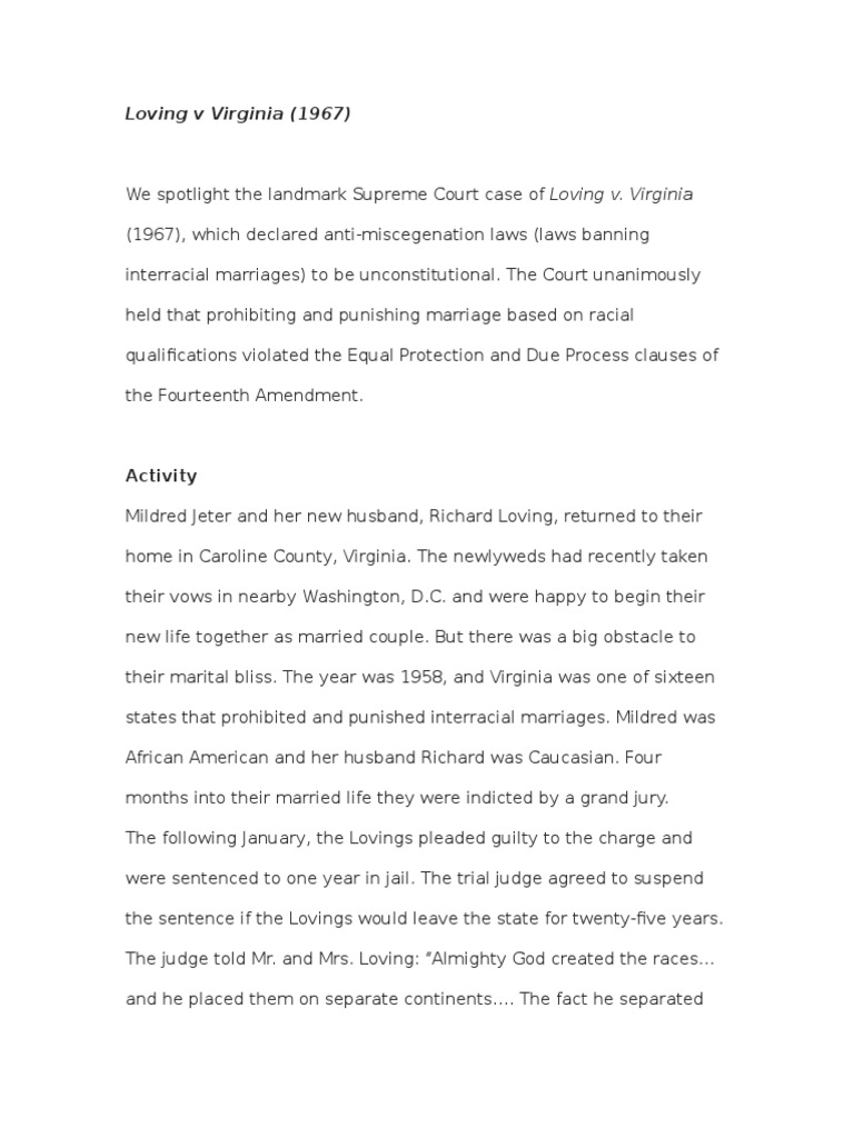 Loving V Virginia Bill of Rights Inst | PDF | Loving V. Virginia | Anti ...