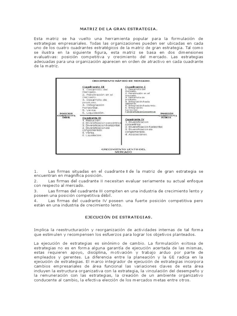 Matriz de La Gran Estrategia | PDF | Planificación | Toma de decisiones