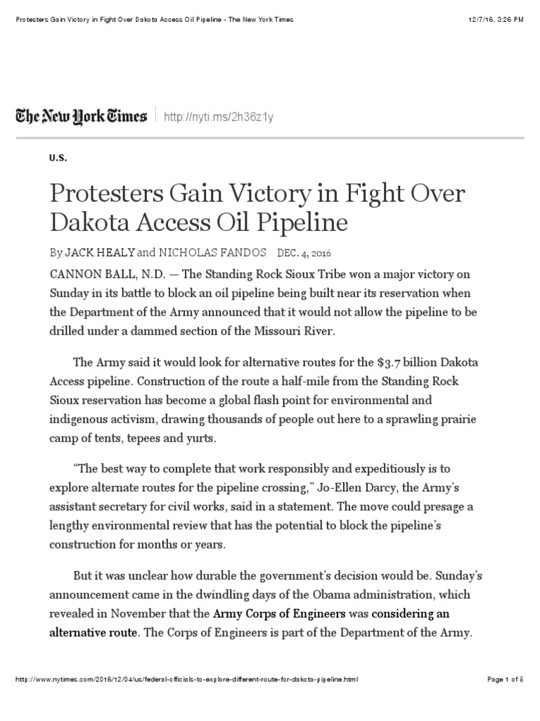 Protesters Gain Victory In Fight Over Dakota Access Oil Pipeline The