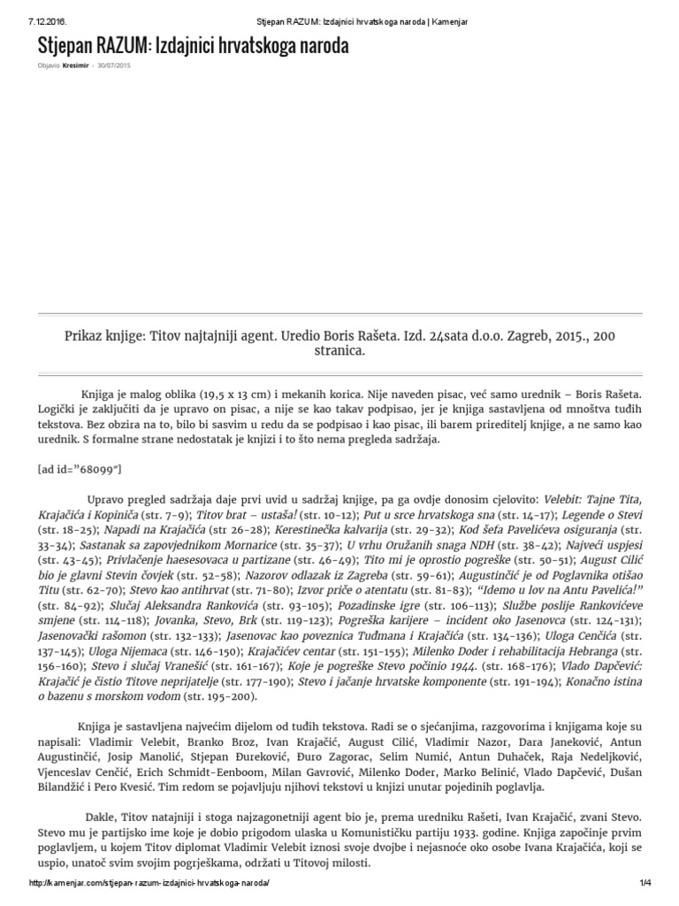 Stjepan RAZUM - Izdajnici Hrvatskoga Naroda - Kamenjar | PDF