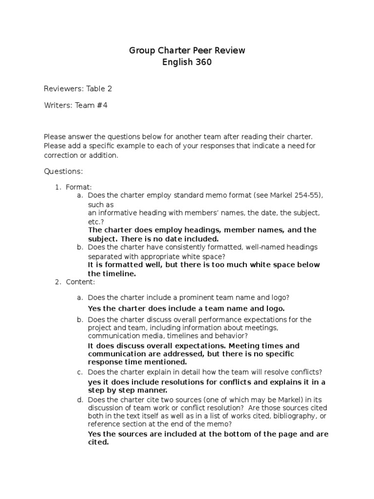 Group Charter Peer Review 1 | PDF | Communication | Business