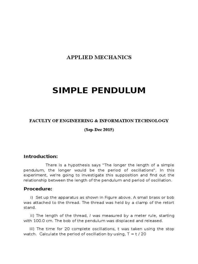 Simple Pendulum: Applied Mechanics | PDF