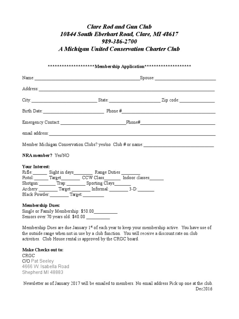 Clare Rod and Gun Club Membership Form | PDF
