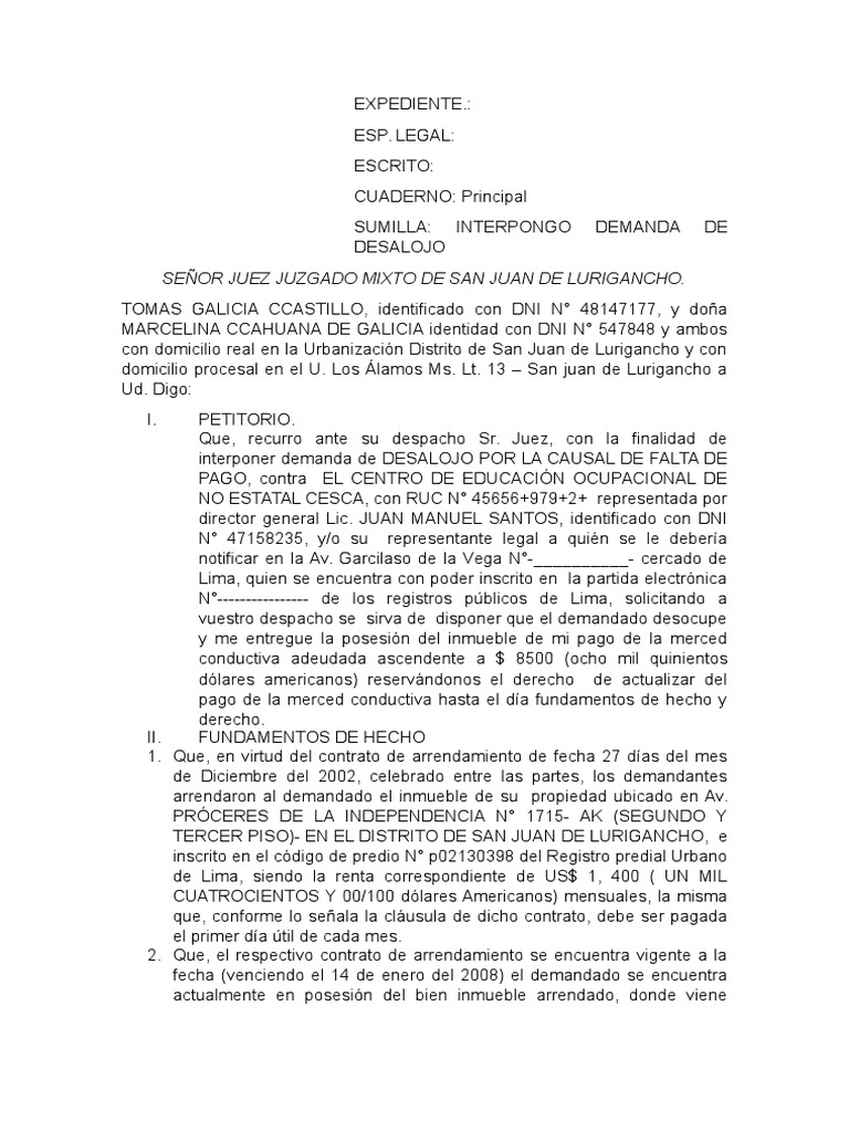 Modelo de Demanda. COMO HACER UNA DEMANDA | Demanda judicial | Ley procesal
