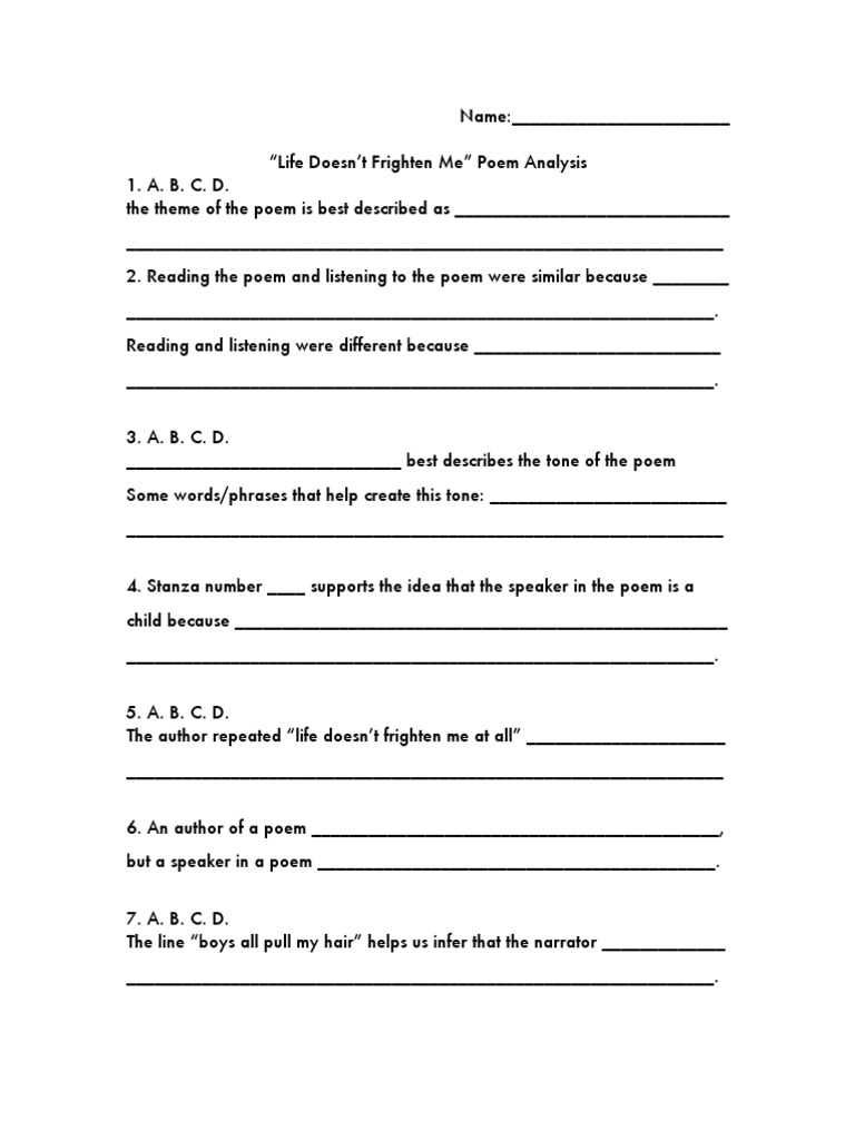 Poem Analysis Worksheet | PDF
