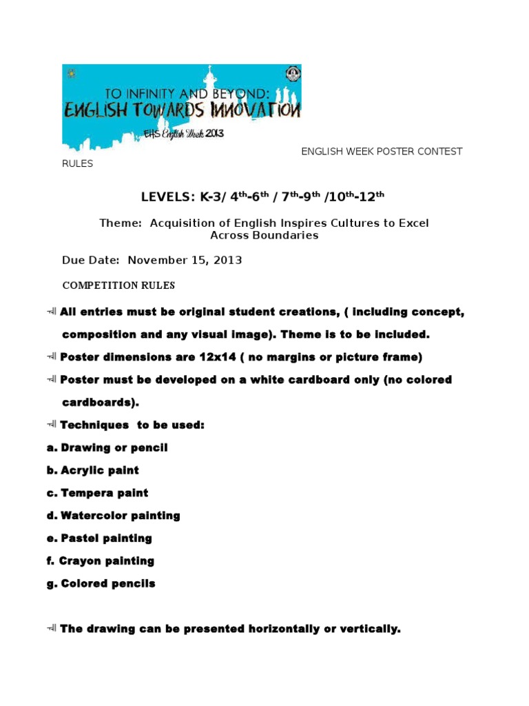 English Week Poster Contest Rules | Download Free PDF | Paintings | Drawing