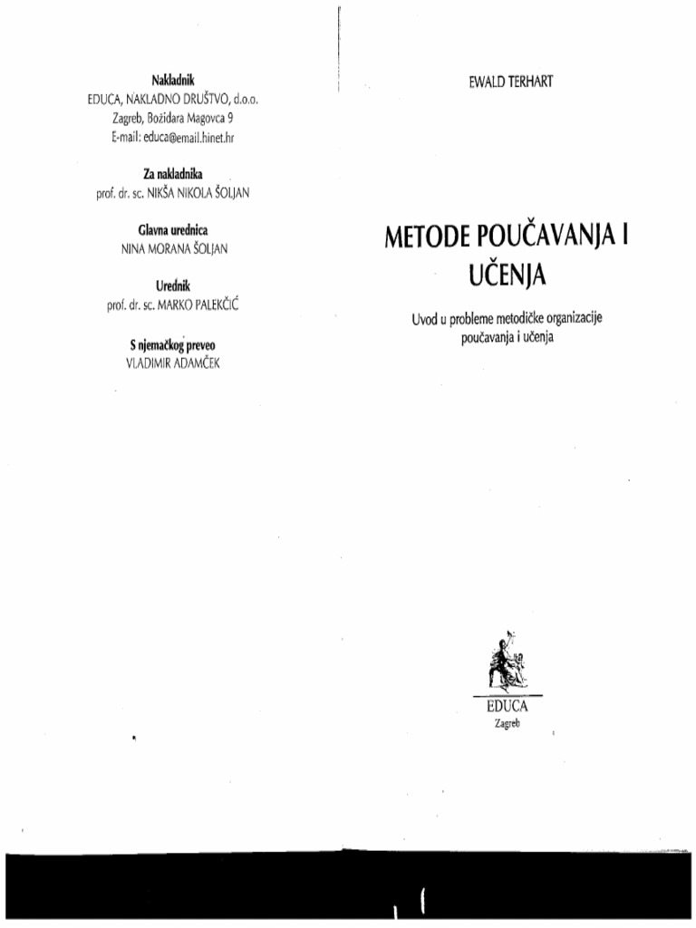 Ewald Terhart: Metode Poučavanja I Učenja | PDF