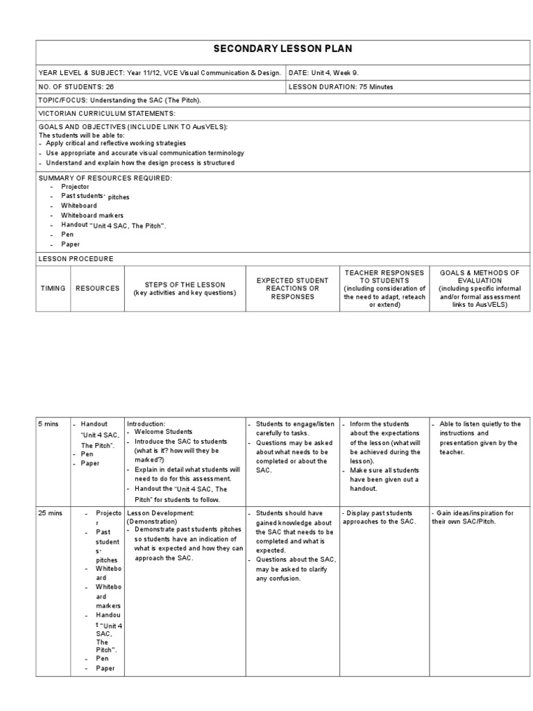 Pitch Lesson Plan | PDF | Lesson Plan | Brainstorming