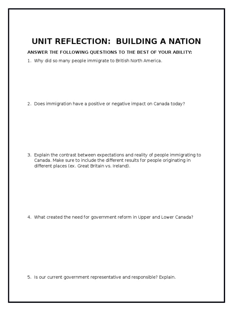 Unit Reflection Building A Nation | PDF