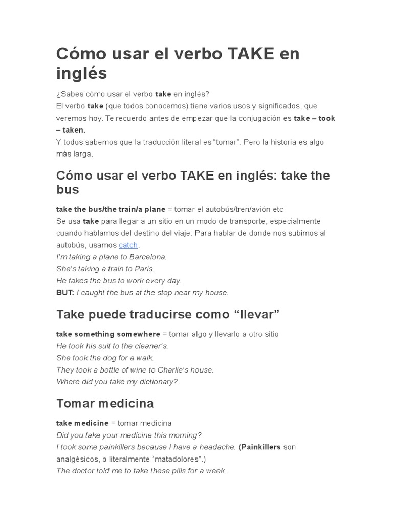 Cómo Usar El Verbo TAKE en Inglés | Ocio | Entretenimiento (general)