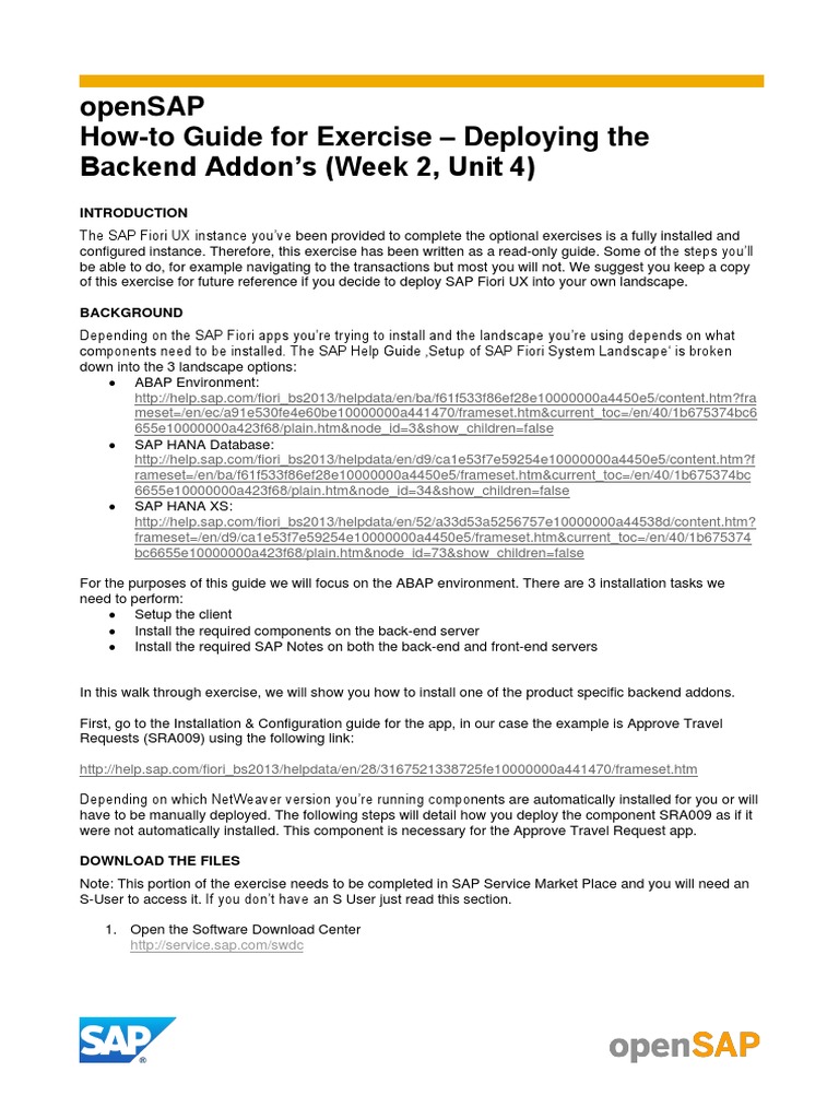 Opensap How-To Guide For Exercise - Deploying The Backend Addon'S (Week 2, Unit 4) | PDF