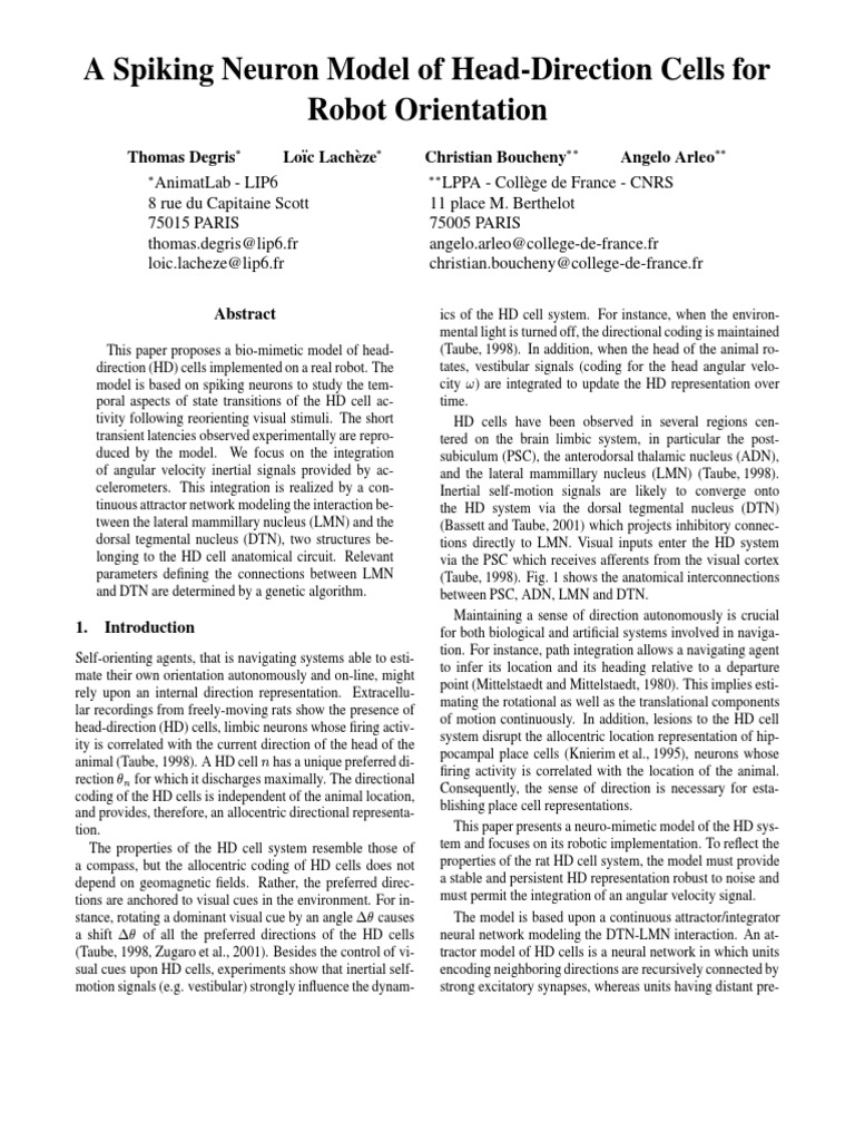 A Spiking Neuron Model of Head Direction Cells For Robot Orientation ...