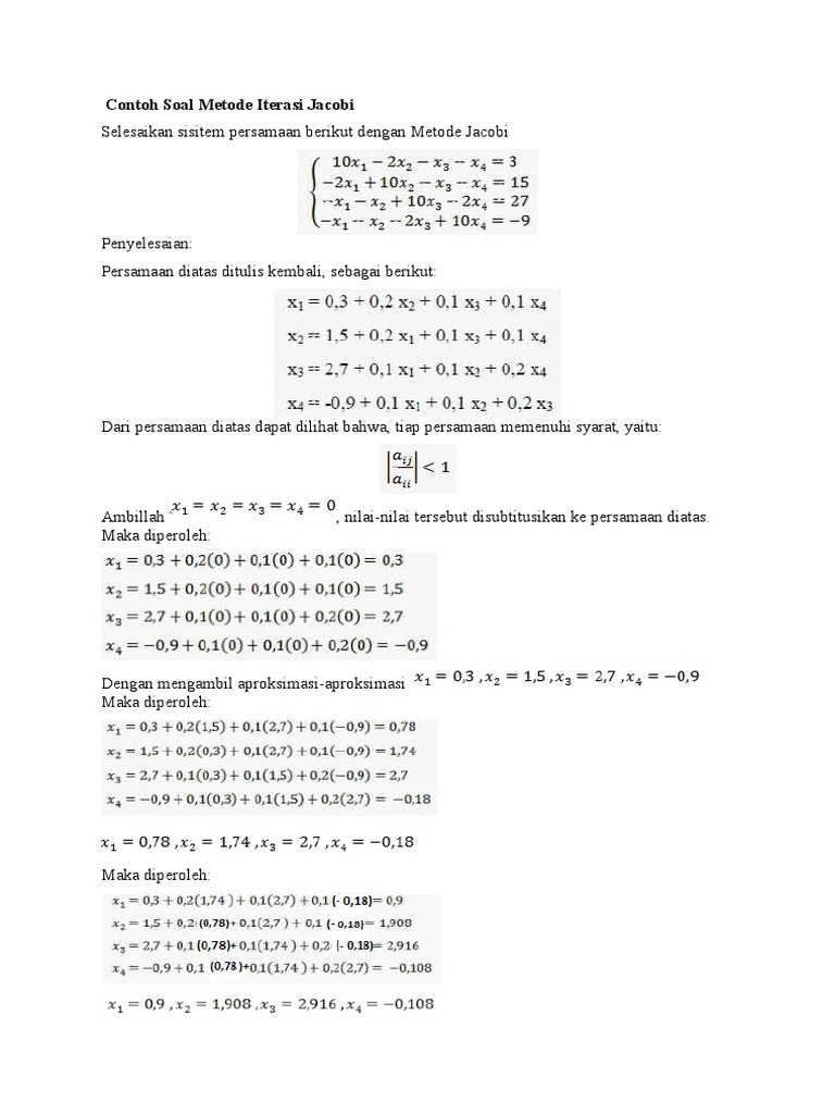 Contoh Soal Metode Iterasi Jacobi | PDF