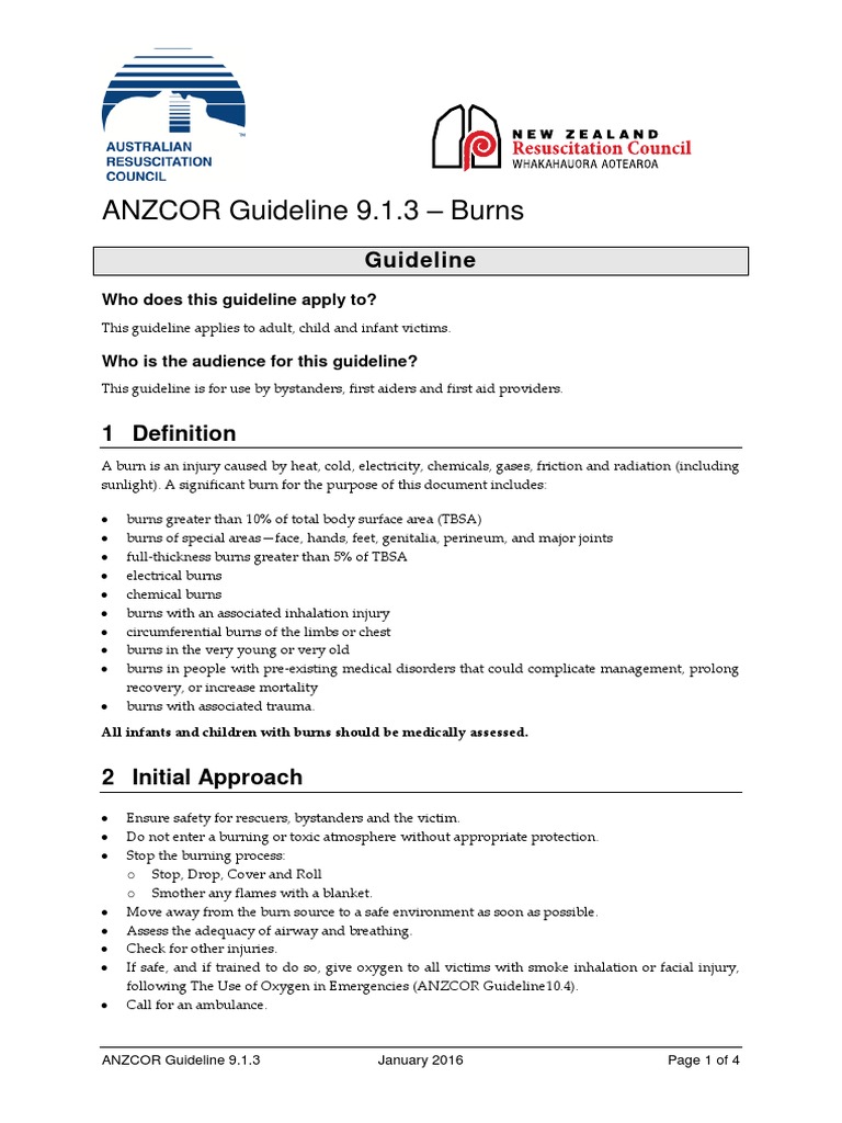 ANZCOR Burns First Aid Guidelines | PDF | Burn | Medicine