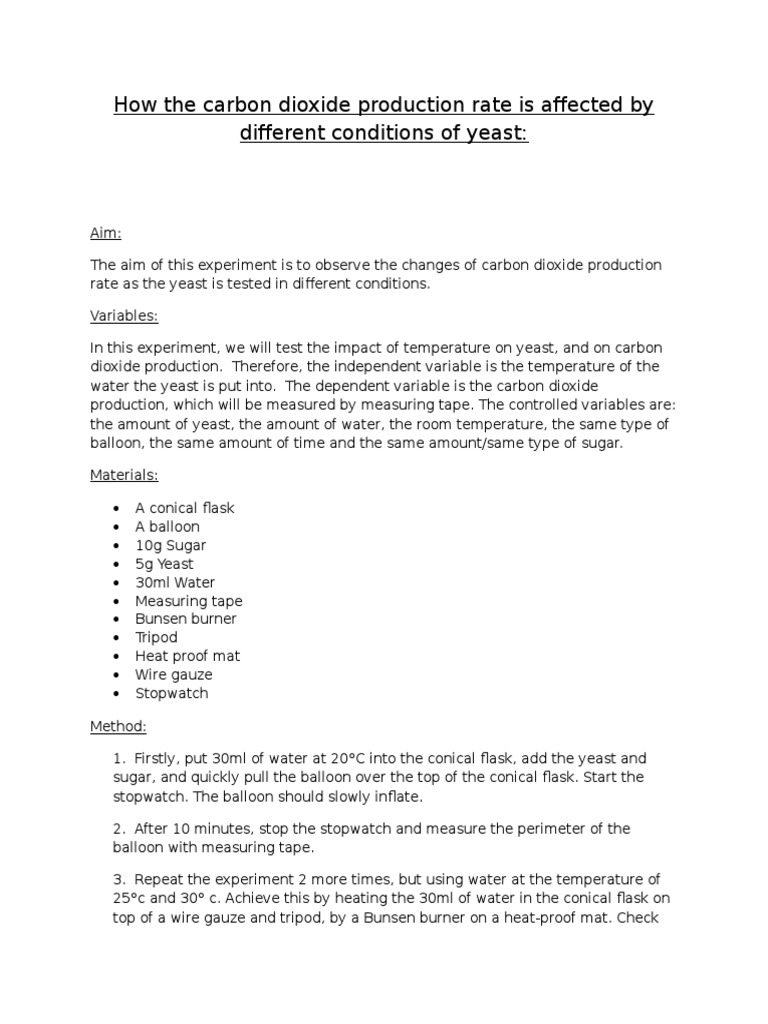 Yeast CO2 Production Under Varying Temps | PDF | Experiment | Temperature