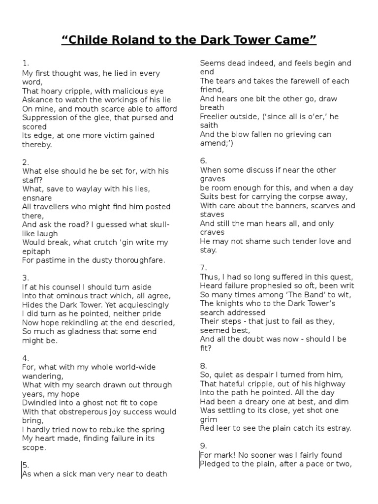 Childe Roland To The Dark Tower Came | PDF | Poetry | Quest
