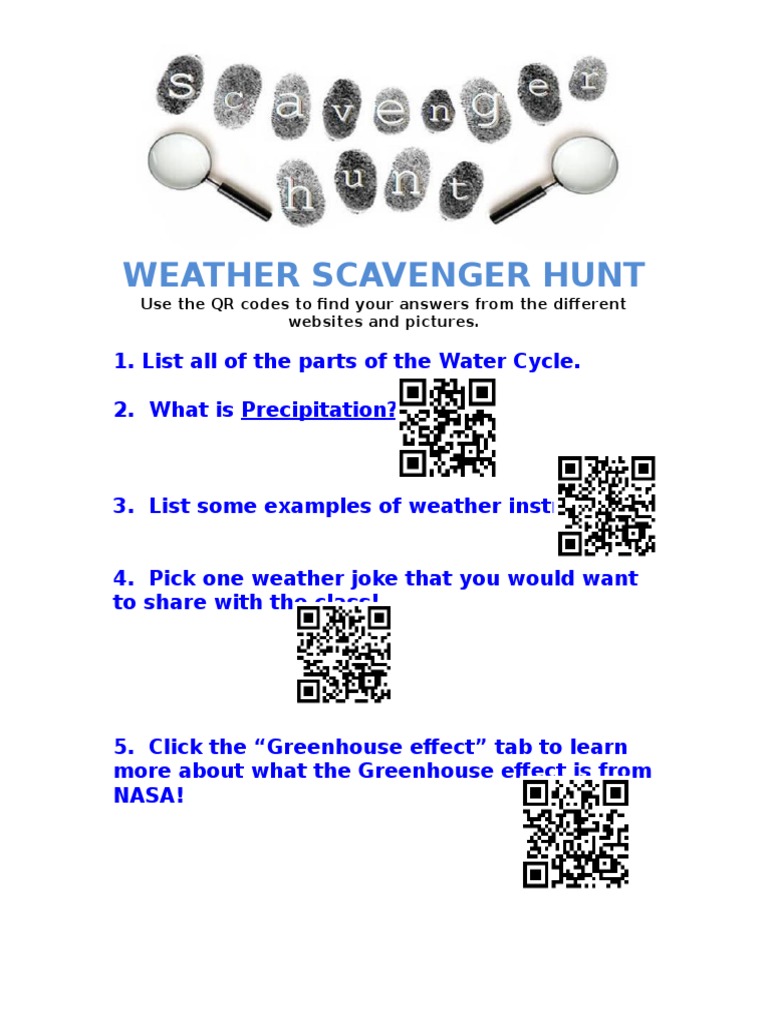 Weather Scavenger Hunt: Use The QR Codes To Find Your Answers From The ...