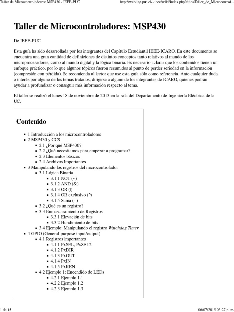 Taller de Microcontroladores MSP430 | PDF | Microcontrolador | Poco