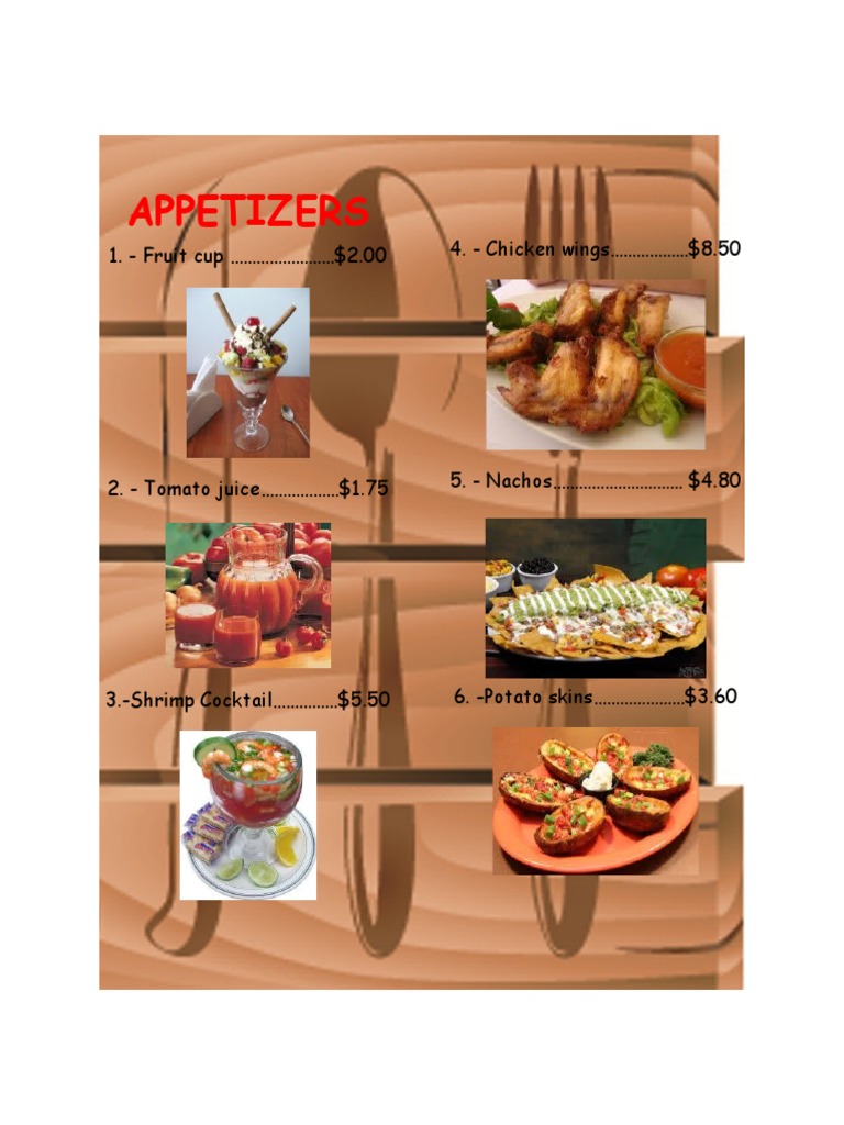 Menu of Appetizers, Salads, and More | PDF