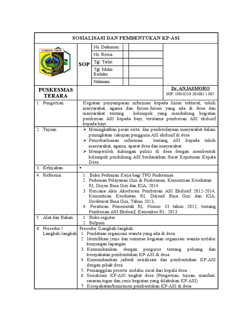 Sop Sosialiasi Dan Pembentukan Kp-Asi | PDF