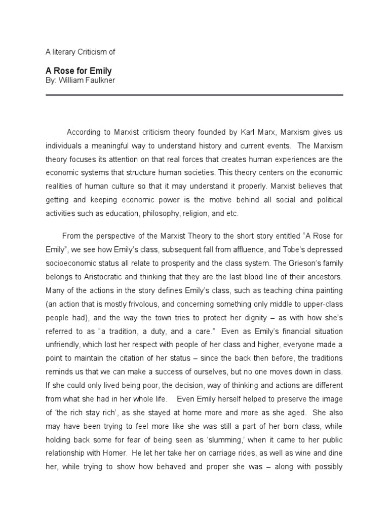 Marxist Critique of A Rose for Emily | PDF | Marxism | Karl Marx