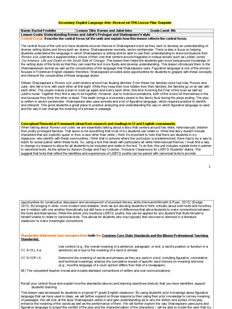 Lesson Plan 2 Ci 403 | PDF | William Shakespeare | Sonnets