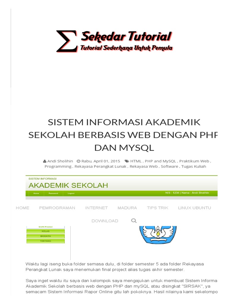 Sistem Informasi Akademik Sekolah Berbasis Web Dengan PHP Dan MySQL - Sekedar Tutorial | PDF