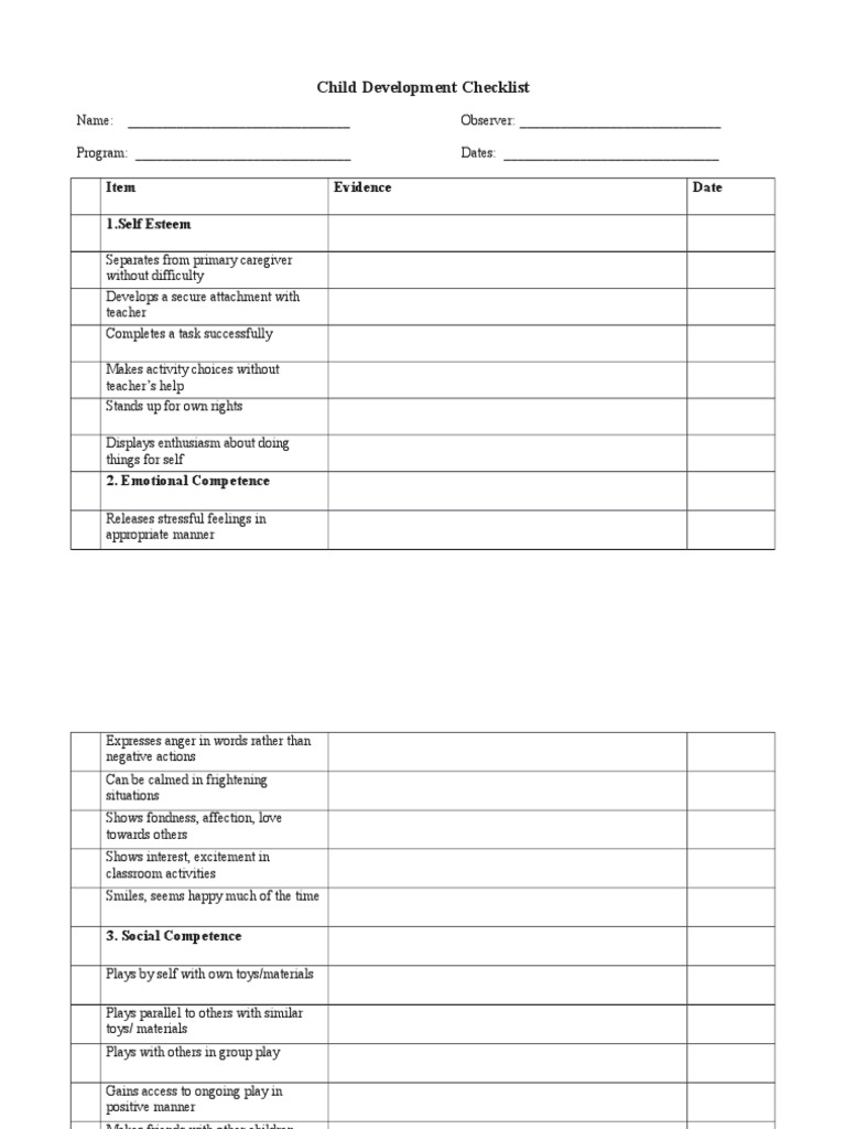Child Development Checklist | Download Free PDF | Child Development ...