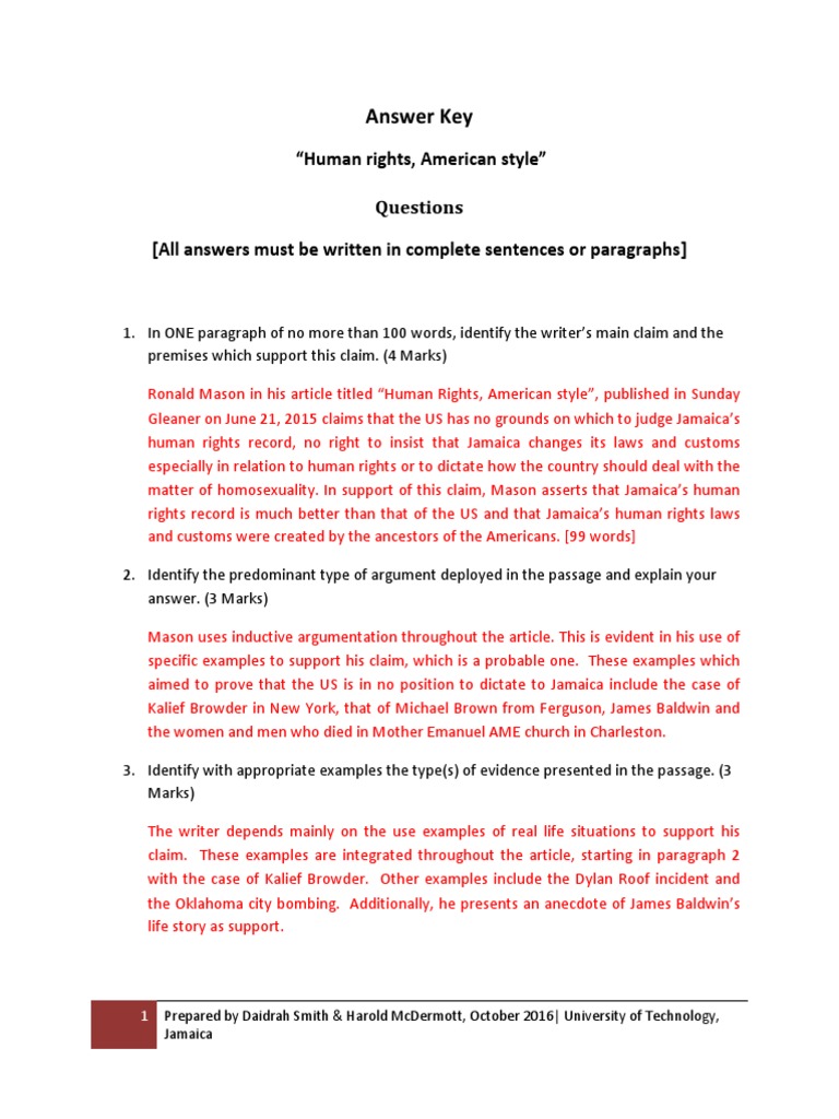 Sample Answers - Human Rights American Style | PDF | Argument | Logos