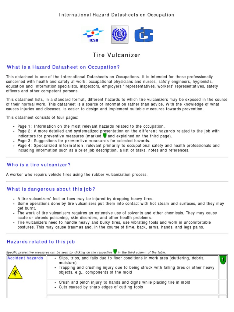 Tire Vulcanizer: What Is A Hazard Datasheet On Occupation? | PDF | Tire ...