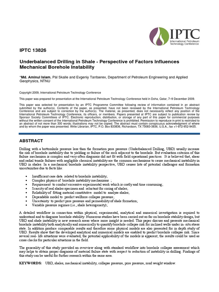 IPTC 13826 Underbalanced Drilling in Shale - Perspective of Factors ...